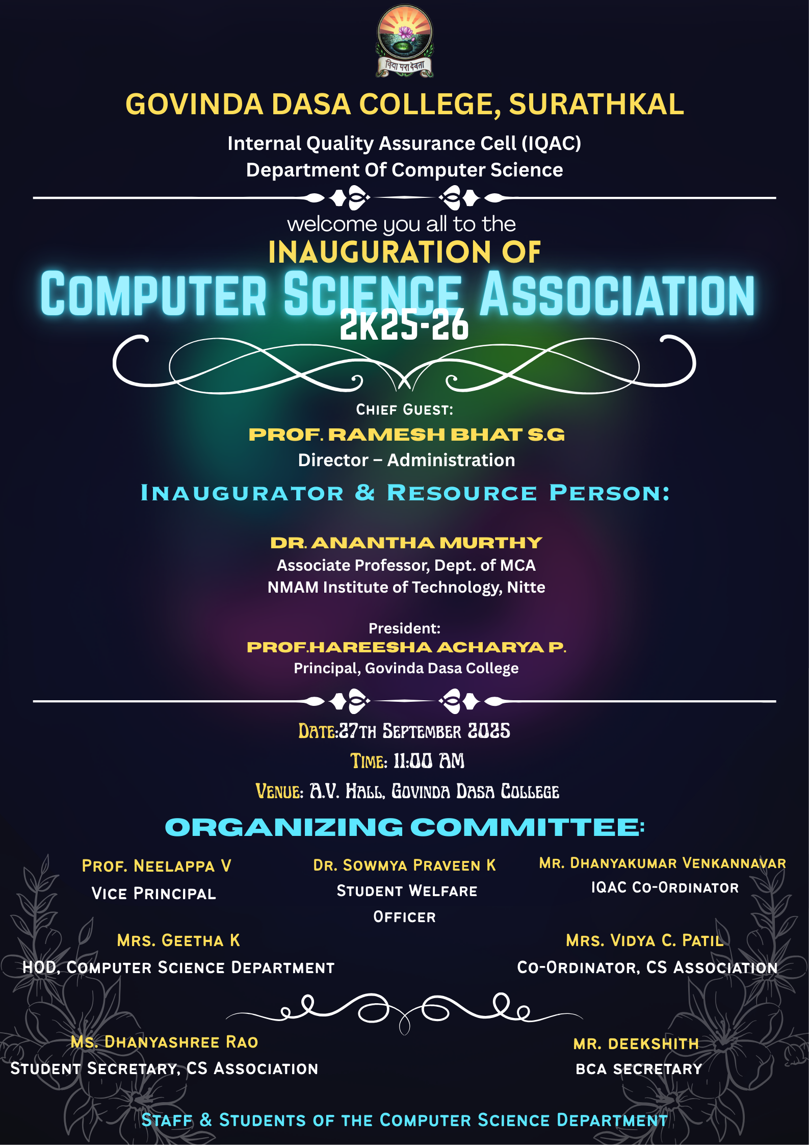 Inauguration of Computer Science Association[2025-2026] – Govinda Dasa ...